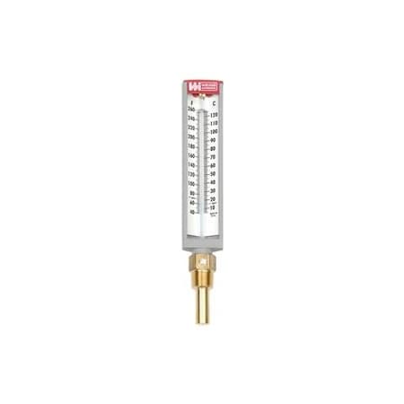Weiss Instruments 5" scale hot water thermometer, straight form, 2" stem, 1/2" NPT, 40-260F ...